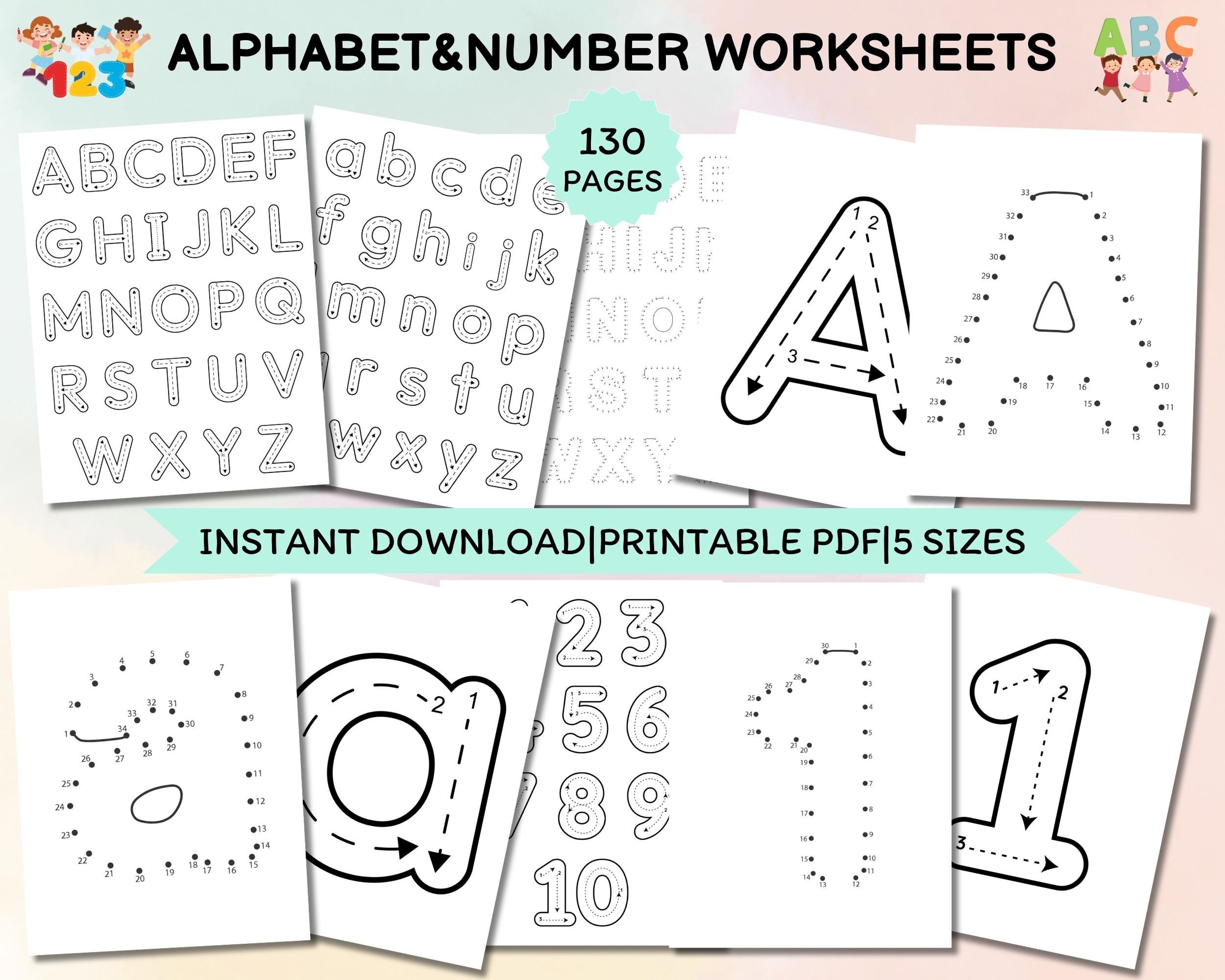 Alphabet & Number Tracing Worksheets for Kids, Preschool ABC Tracing ...