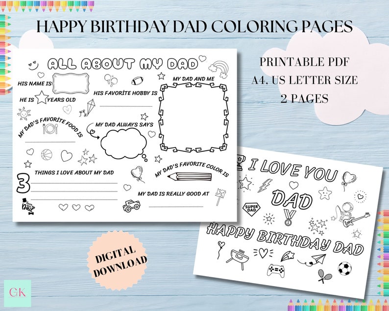 Happy Birthday Dad Coloring Page|all About My Dad|happy Birthday Dad ...
