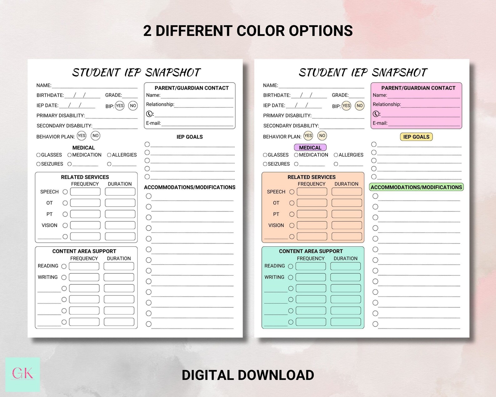 IEP Snapshot Page|special Education Printable|iep Summary Sheets|iep ...