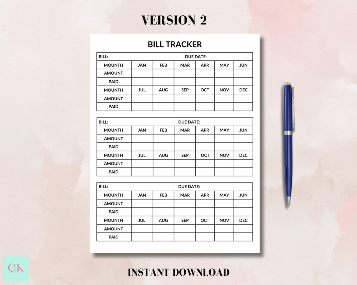 Bill Tracker Template|bill Tracker Printable|bill Payment Checklist ...
