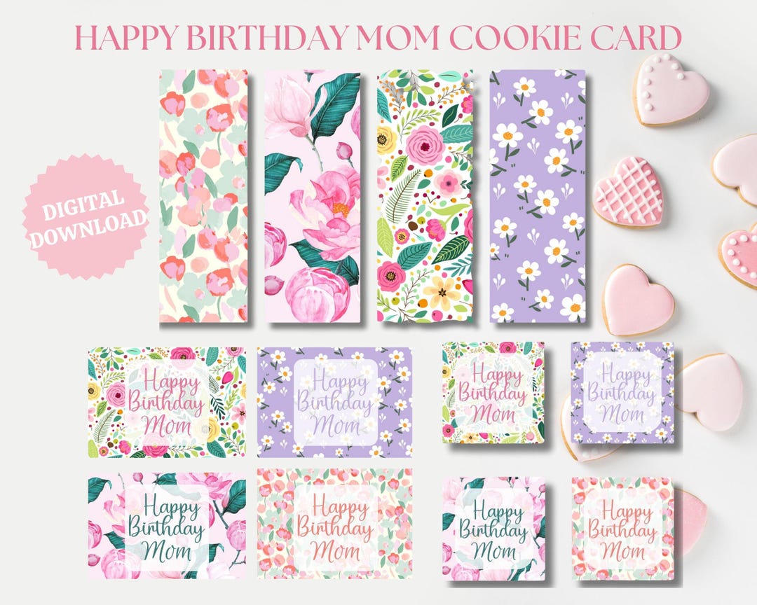 Printable Happy Birthday Mom Cookie Card|happy Birthday Mom Gift|happy ...