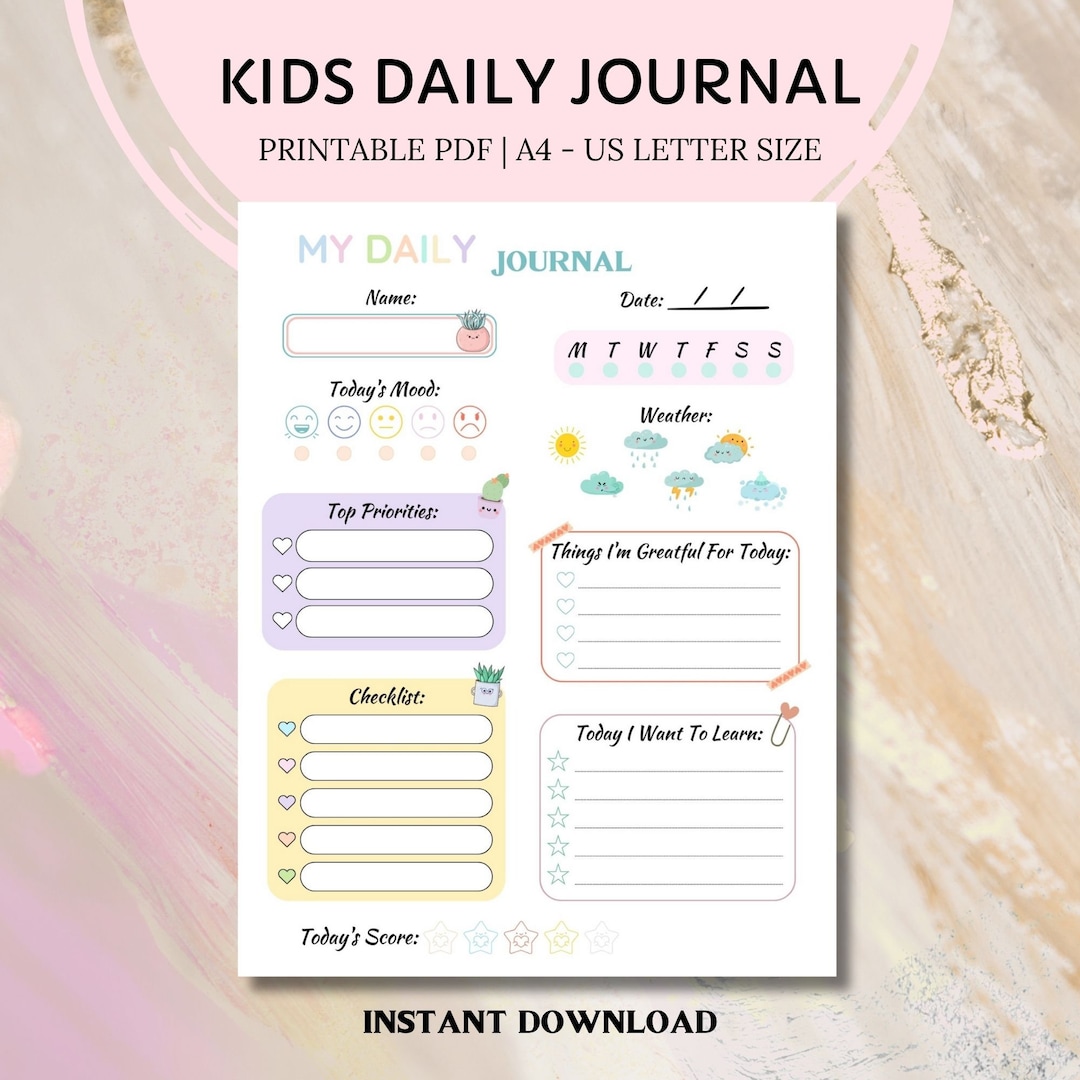 Kids Daily Journal|printanle Journal for Kids|diary for Children ...