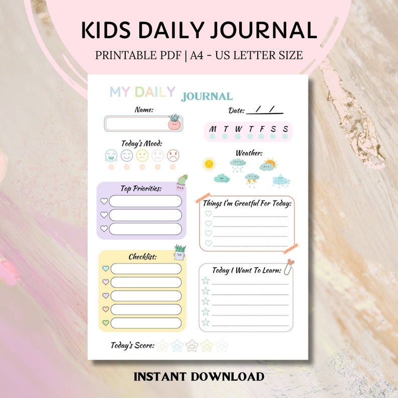 Kids Daily Journal|printanle Journal for Kids|diary for Children ...