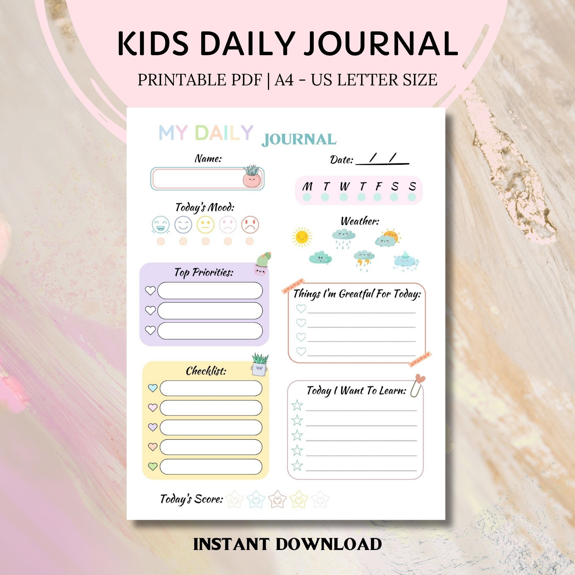 Kids Daily Journal|printanle Journal for Kids|diary for Children ...