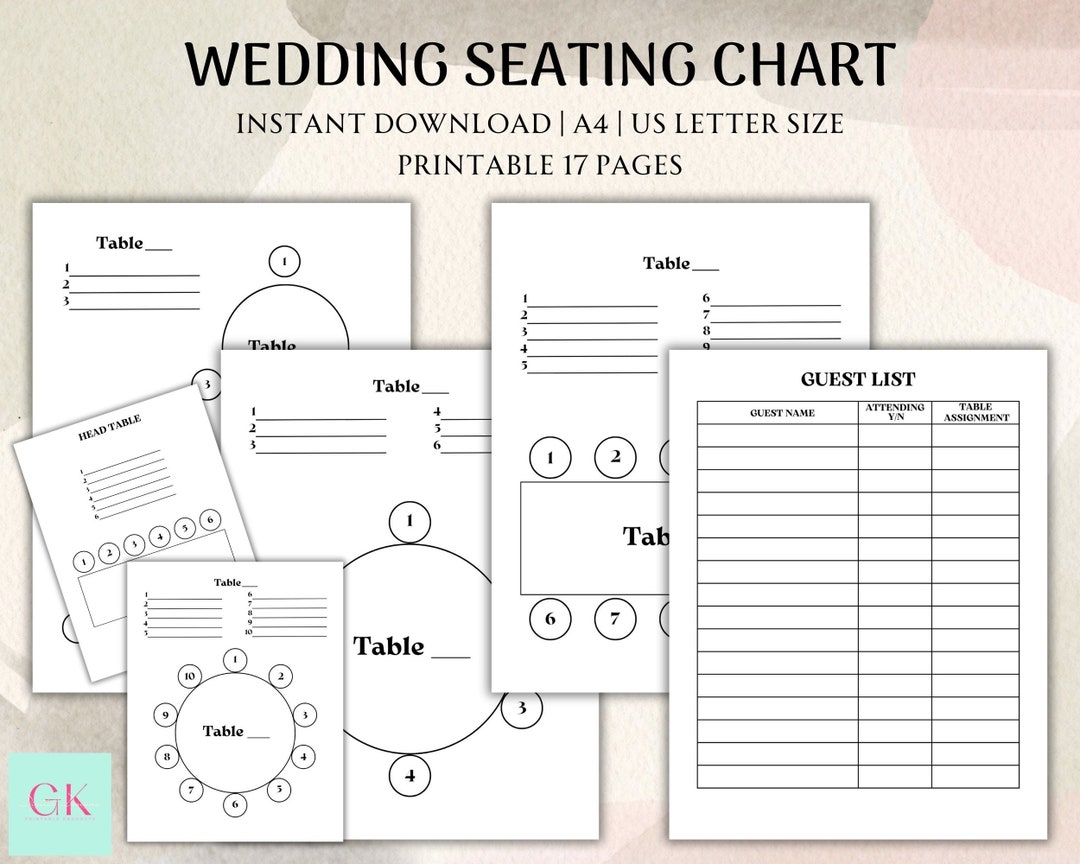 Wedding Seating Chart Template|event Seating Chart|printable Wedding ...