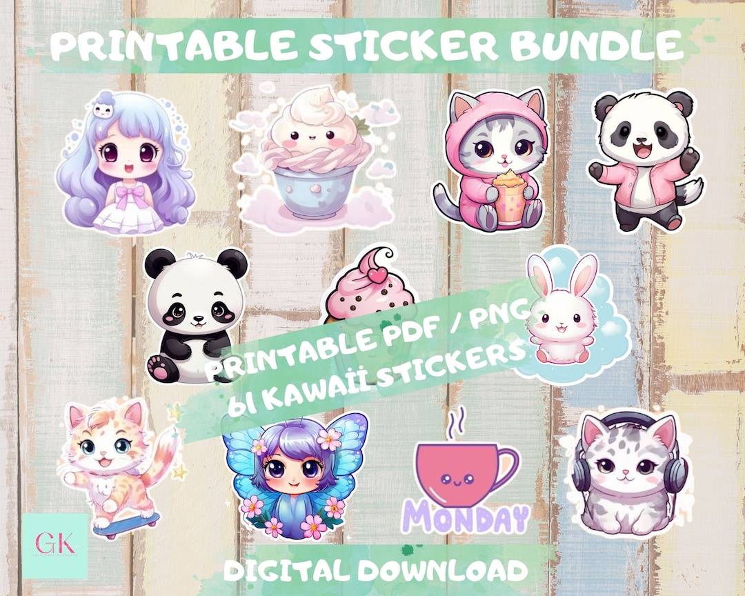 Cute Kawaii Digital Stickers|printable Stickers|digital Sticker Pack ...