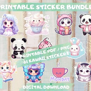 Cute Kawaii Digital Stickers|printable Stickers|digital Sticker Pack ...