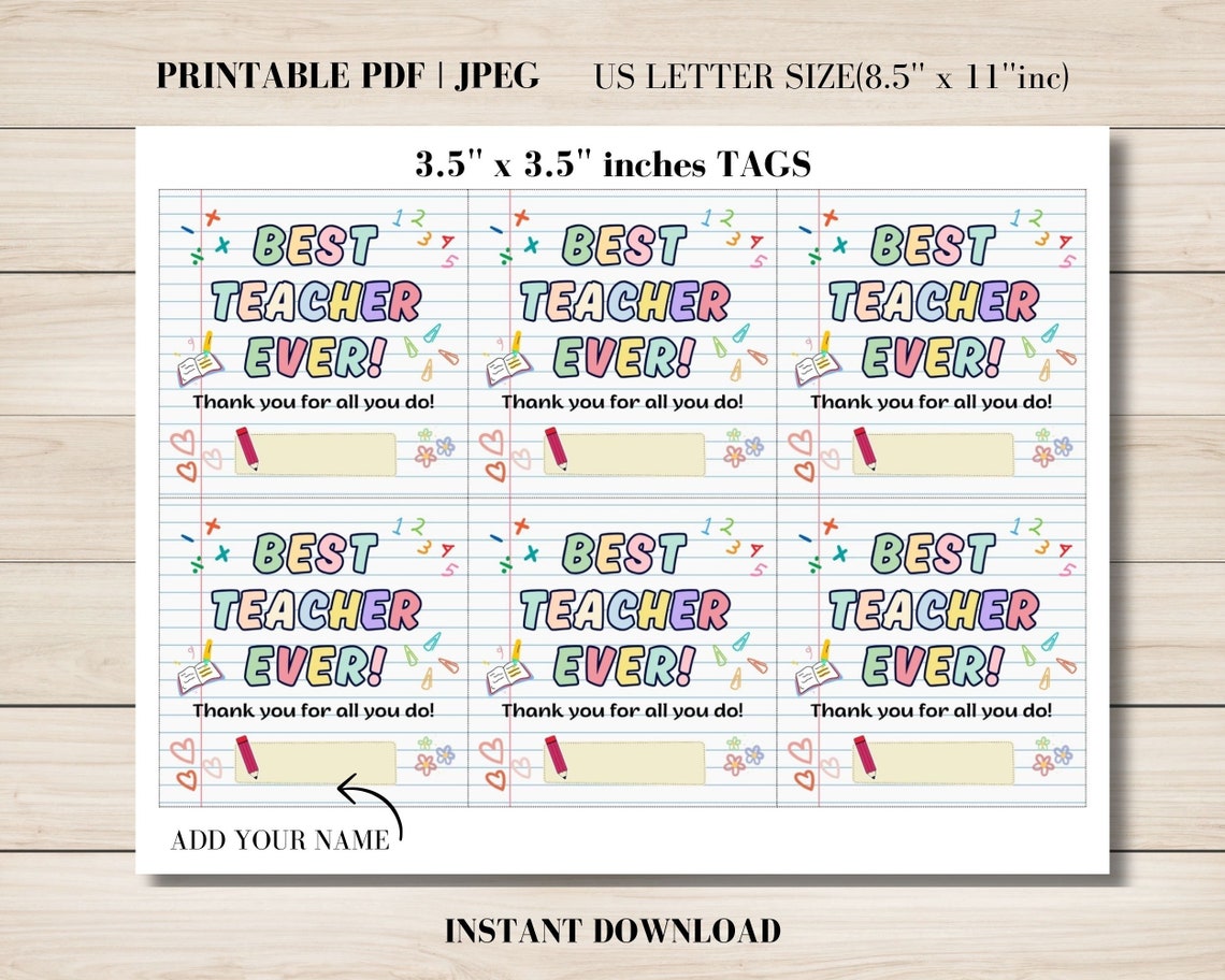 Teacher Appreciation Gift Tag|back to School Gift Tag|school Favor Gift ...