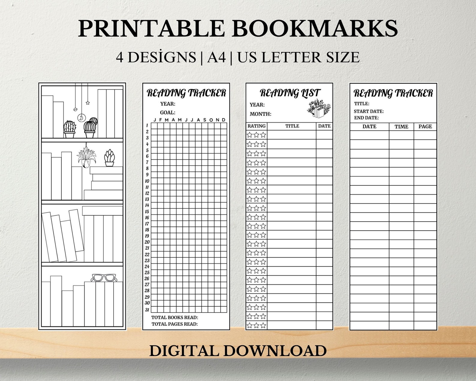 Printable Bookmark Bundle, Reading Log Bookmark, Library Card Bookmark ...