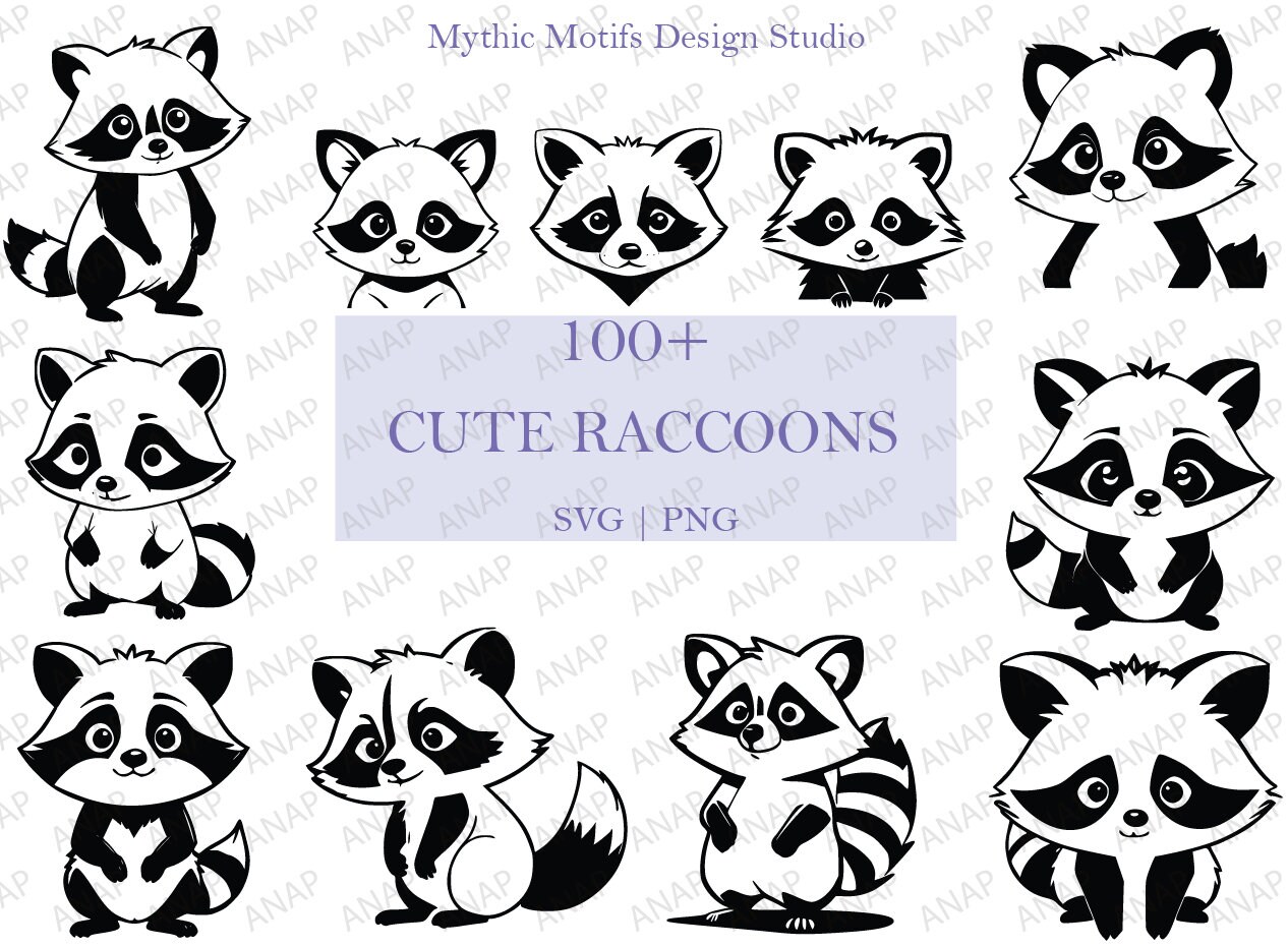 100 Cute Raccoon SVG & PNG Bundle 300 DPI High Quality Printable ...