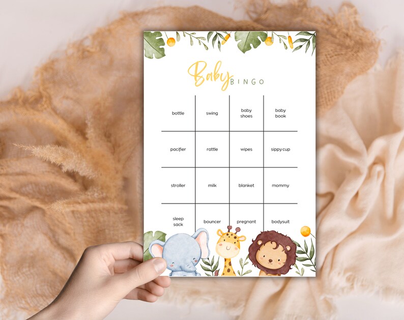 Baby Shower Bingo, Baby Shower Games, Baby Bingo Safari, Baby Shower ...
