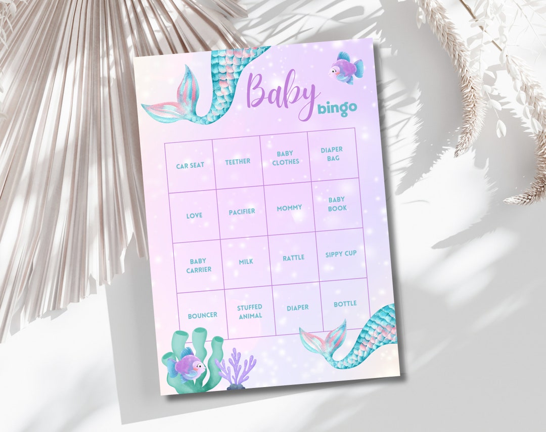Baby Shower Bingo, Baby Shower Games, Baby Bingo Mermaid, Mermaid Baby ...