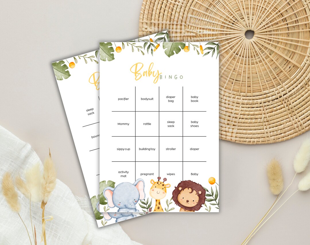 Baby Shower Bingo, Baby Shower Games, Baby Bingo Safari, Baby Shower ...