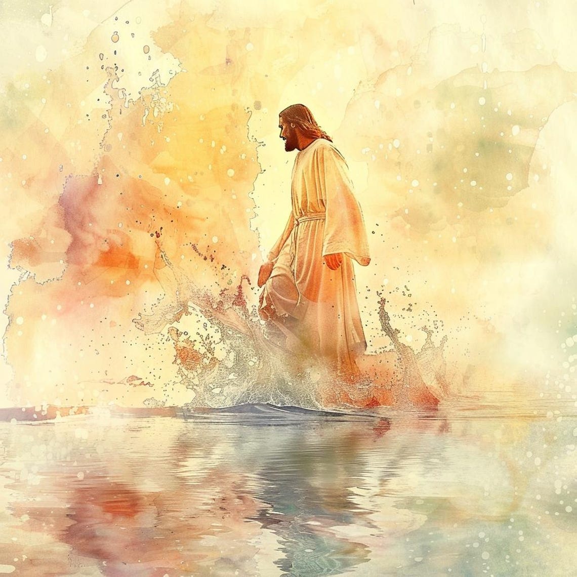 Jesus Praying, Watercolour, Pastel Colors Digital Art - Etsy