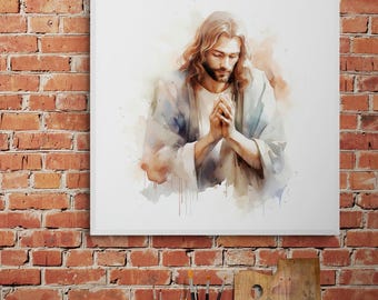 Jesus Praying, Watercolour, Pastel Colors Digital Art - Etsy