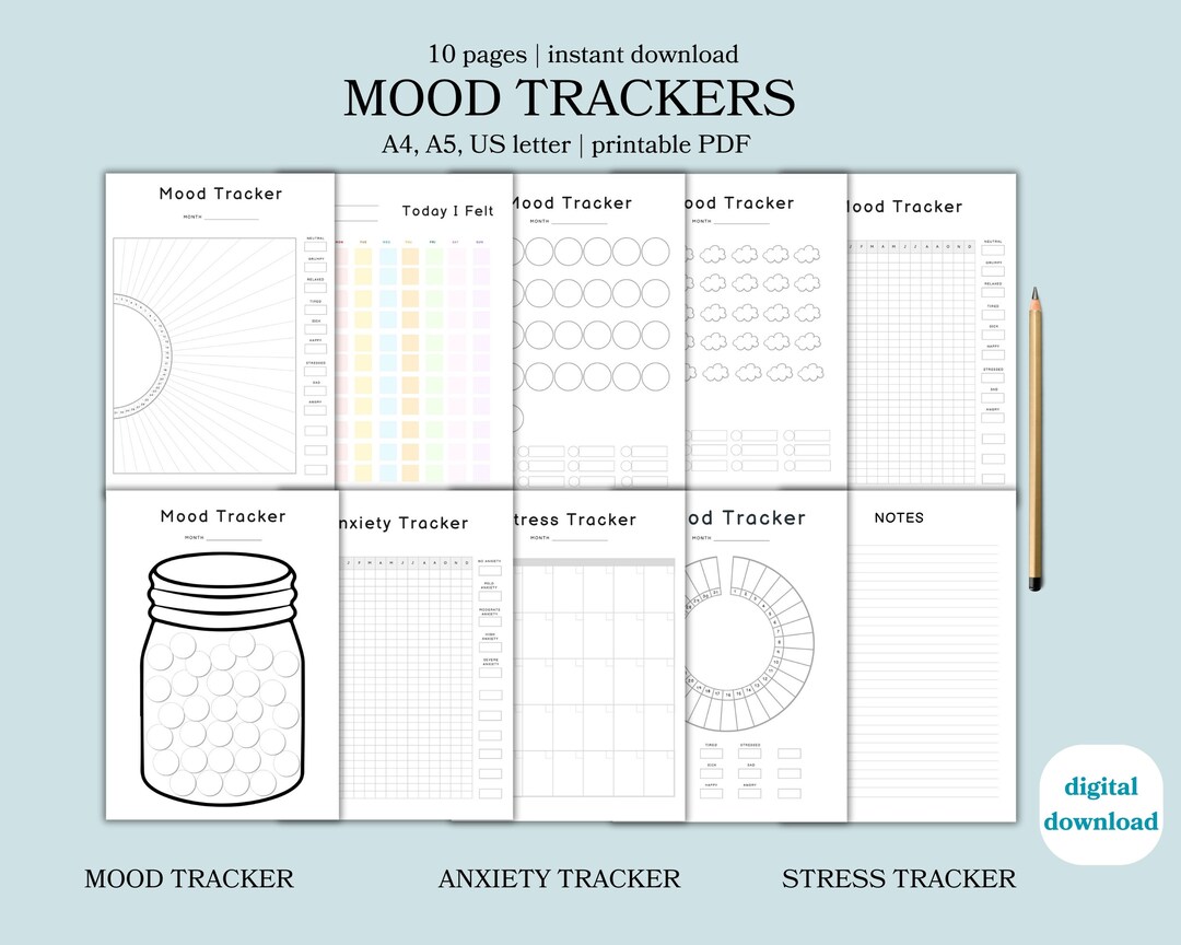 Mood Tracker Printable, Anxiety Tracker, Mood Journal, Emotion Tracker ...