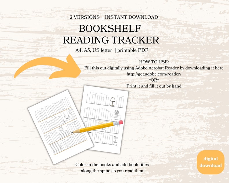 Bookshelf Printable, Reading Log, A4 A5 Letter, Book Tracker, Reading ...