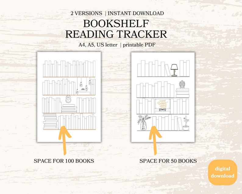 Bookshelf Printable, Reading Log, A4 A5 Letter, Book Tracker, Reading ...