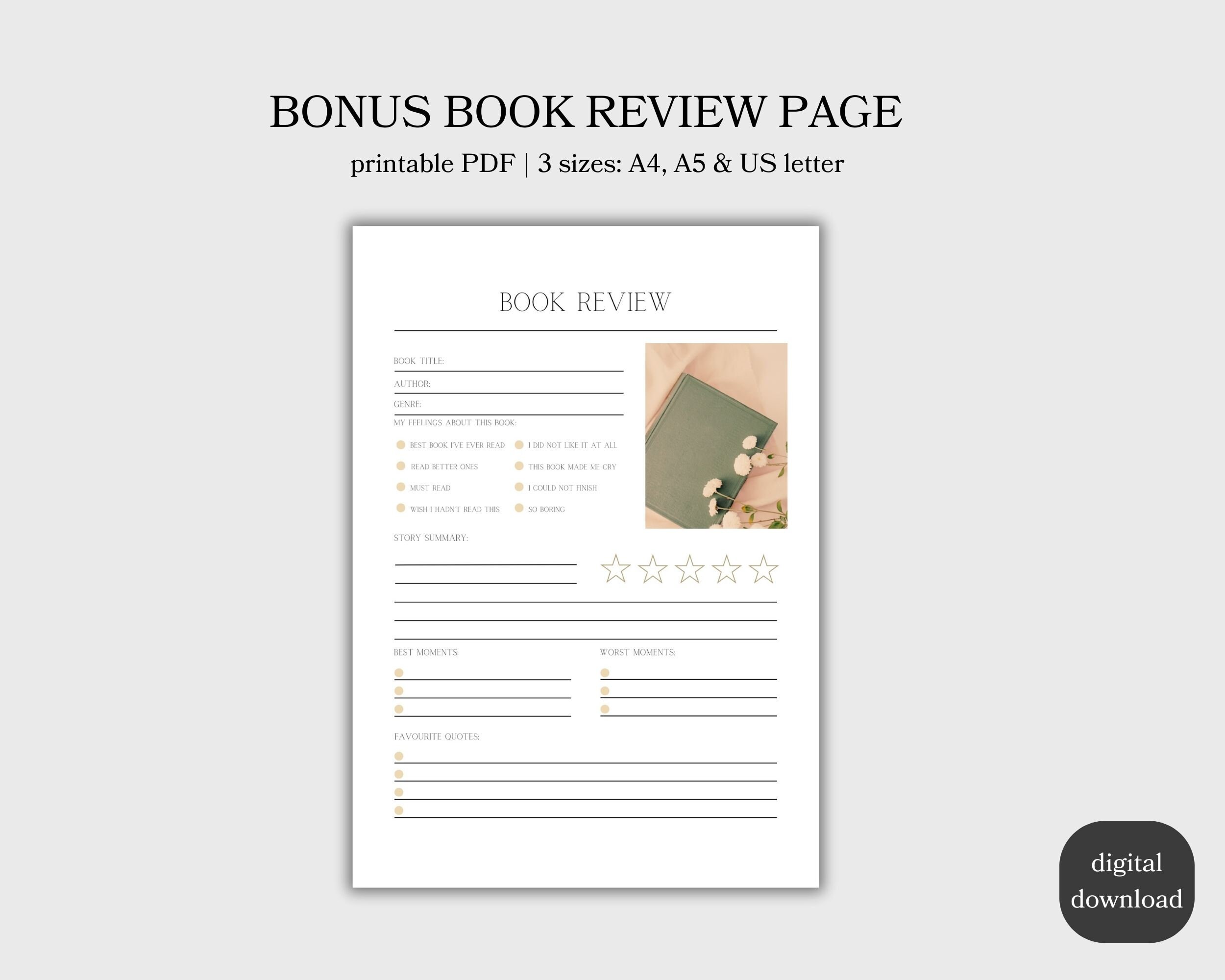 Reading Log Printable, Reading Tracker, Book Tracker, Book Review, A4 ...