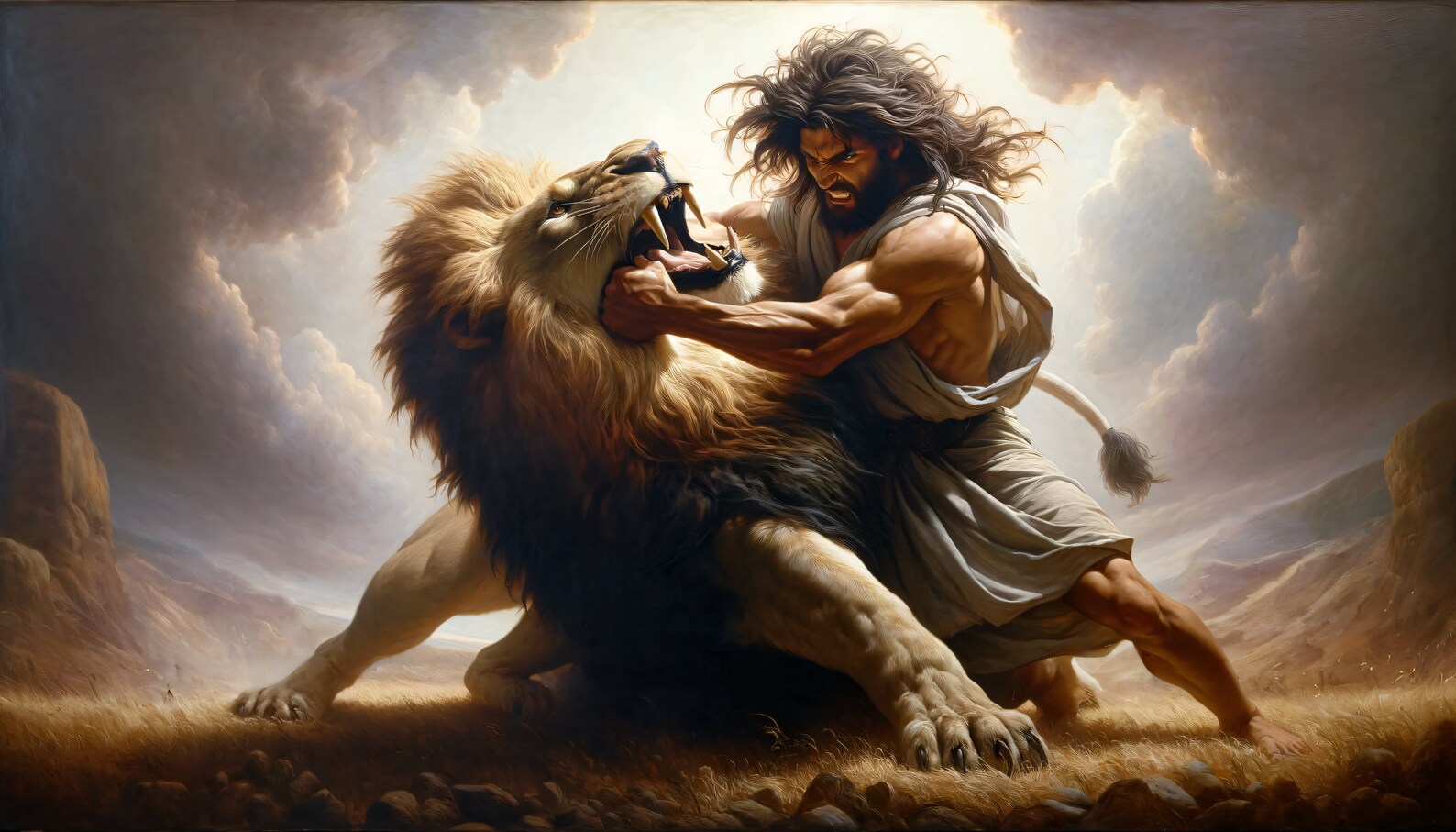 Samson Wrestling With Lion | Samson's Valor | Lion Battle Art ...