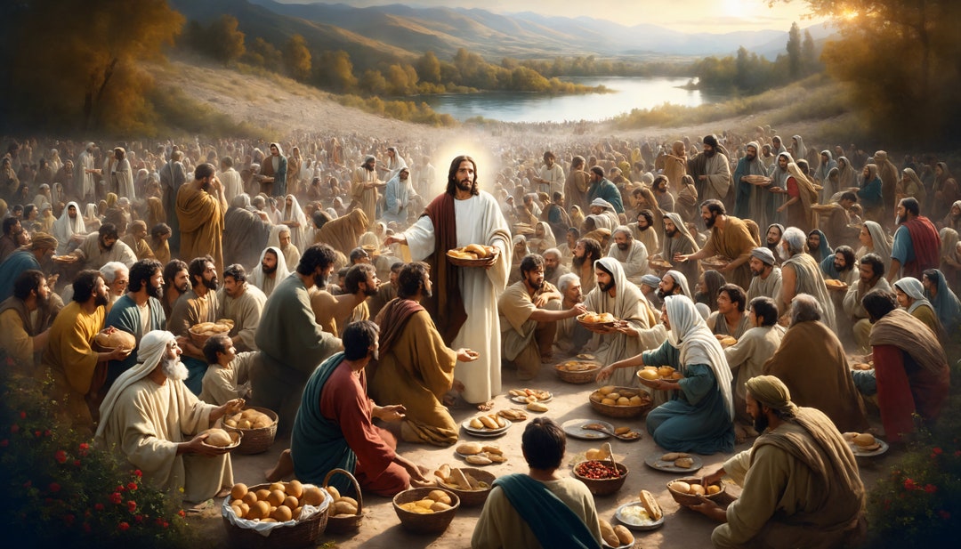 Digital Print of Jesus Feeding the 5000 | Jesus Breaking Bread | Loaves ...