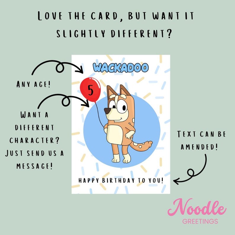 Personalised Chilli Birthday Card, Bluey Birthday Card, Bluey Fan, Card ...