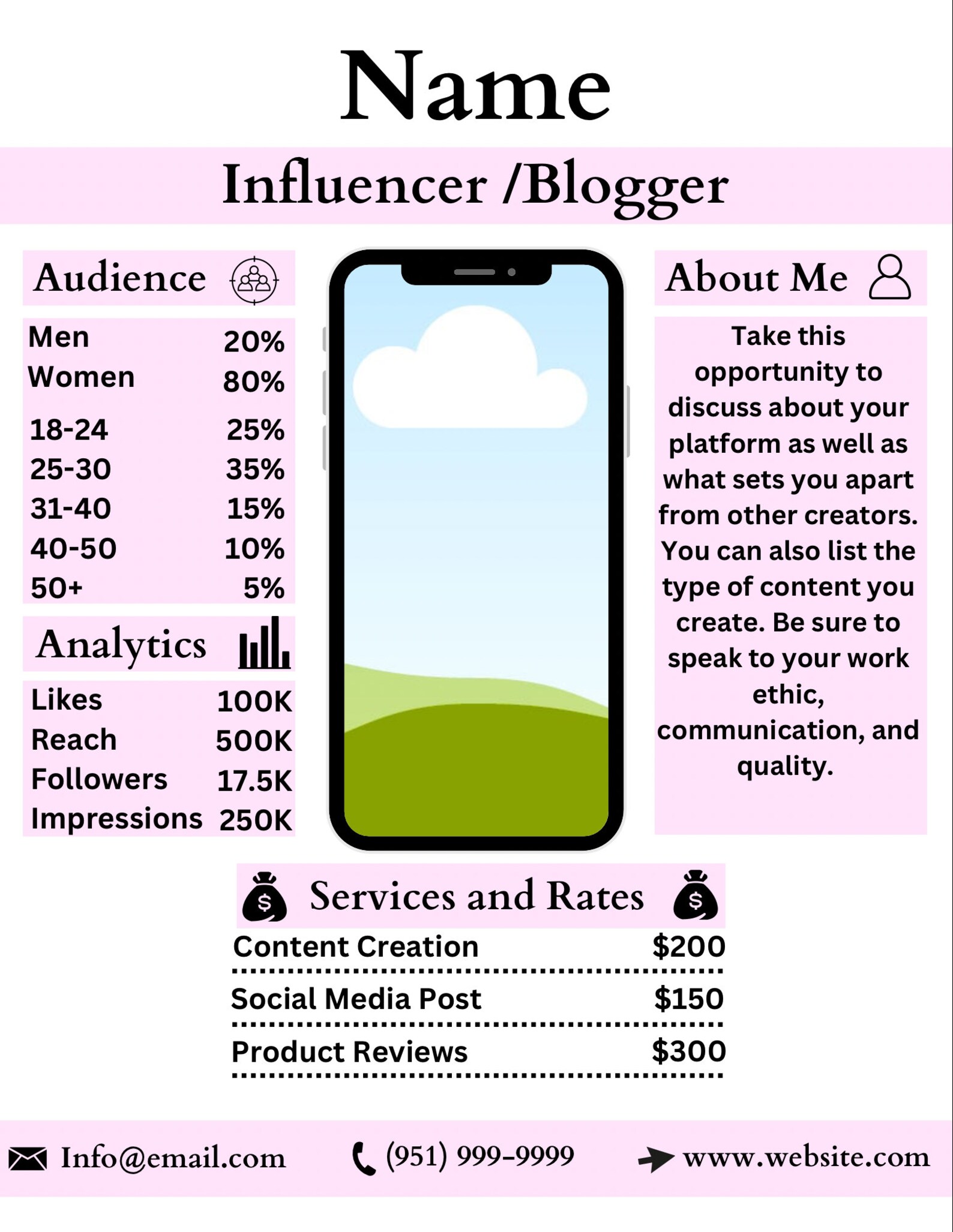 Social Media Rate Card- Influencer Rate Card Template Rate Sheet Ugc ...
