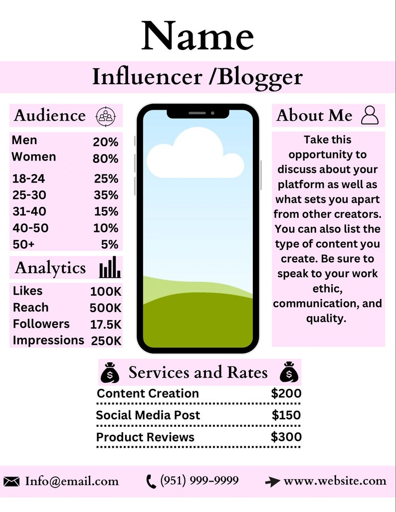 Social Media Rate Card- Influencer Rate Card Template Rate Sheet Ugc ...