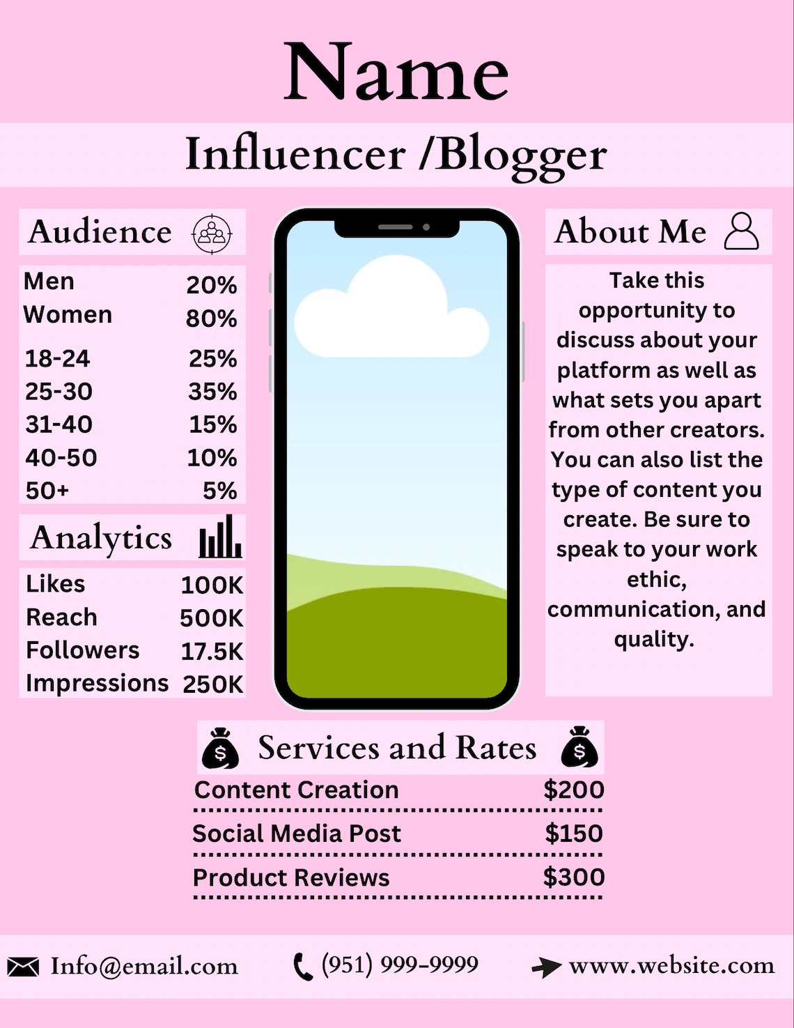 Social Media Rate Card- Influencer Rate Card Template Rate Sheet Ugc ...