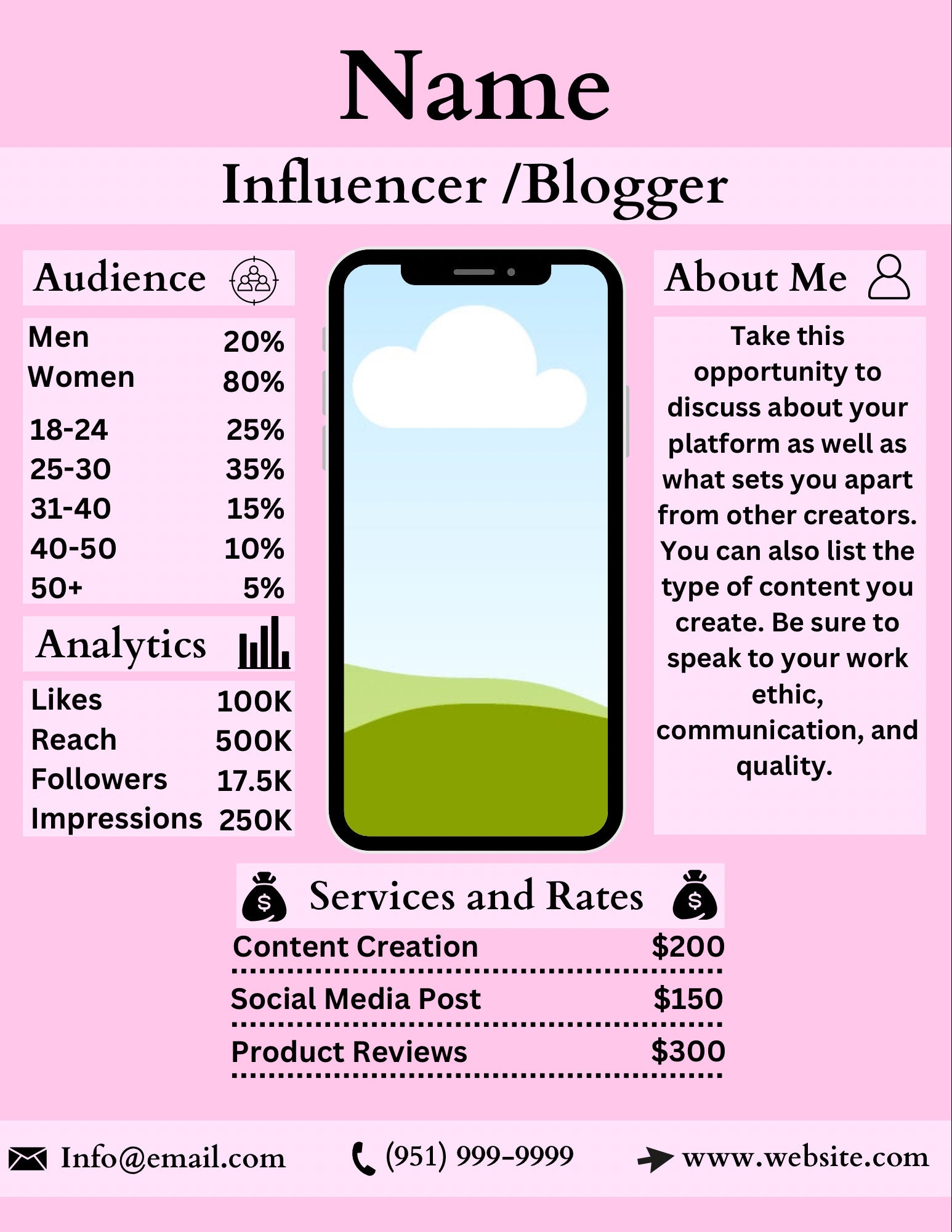 Social Media Rate Card- Influencer Rate Card Template Rate Sheet Ugc ...