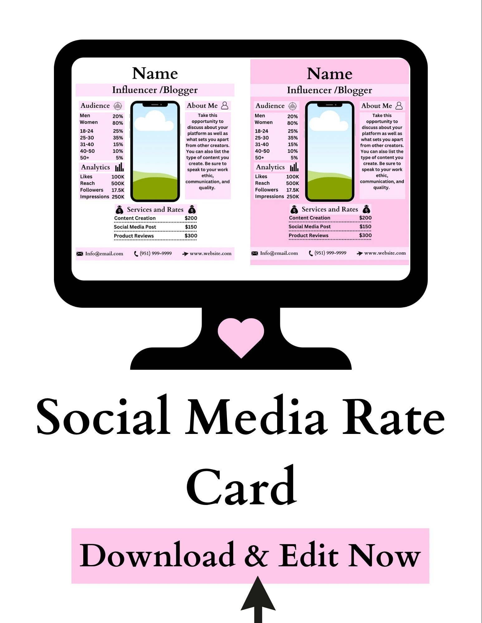 Social Media Rate Card- Influencer Rate Card Template Rate Sheet Ugc ...