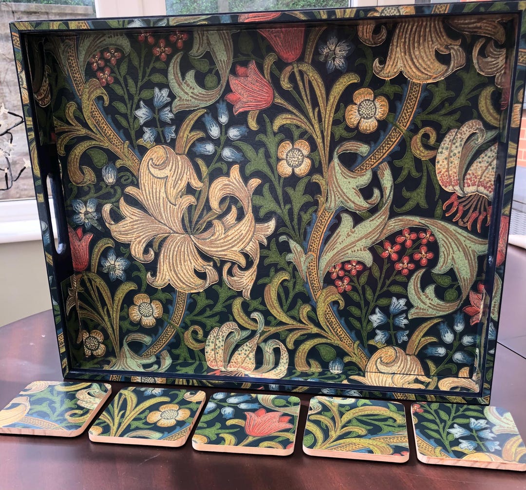 William Morris Golden Lily Wooden Blue Coasters. Suitable for Drinks ...