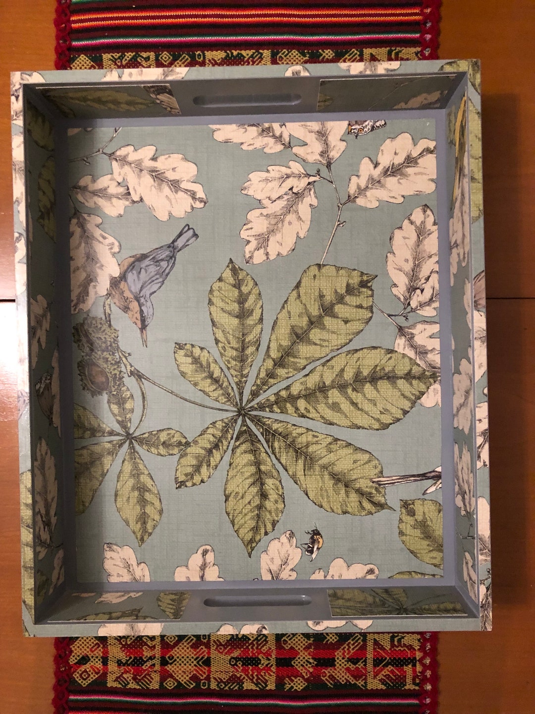 Country Leaf Tray. Breakfast Tray. Decoupage Tray. Wooden Tray. Large ...