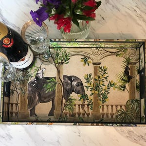 Ottoman Tray With Tropical Jungle Animals - Quirky Solid Wood Extra ...