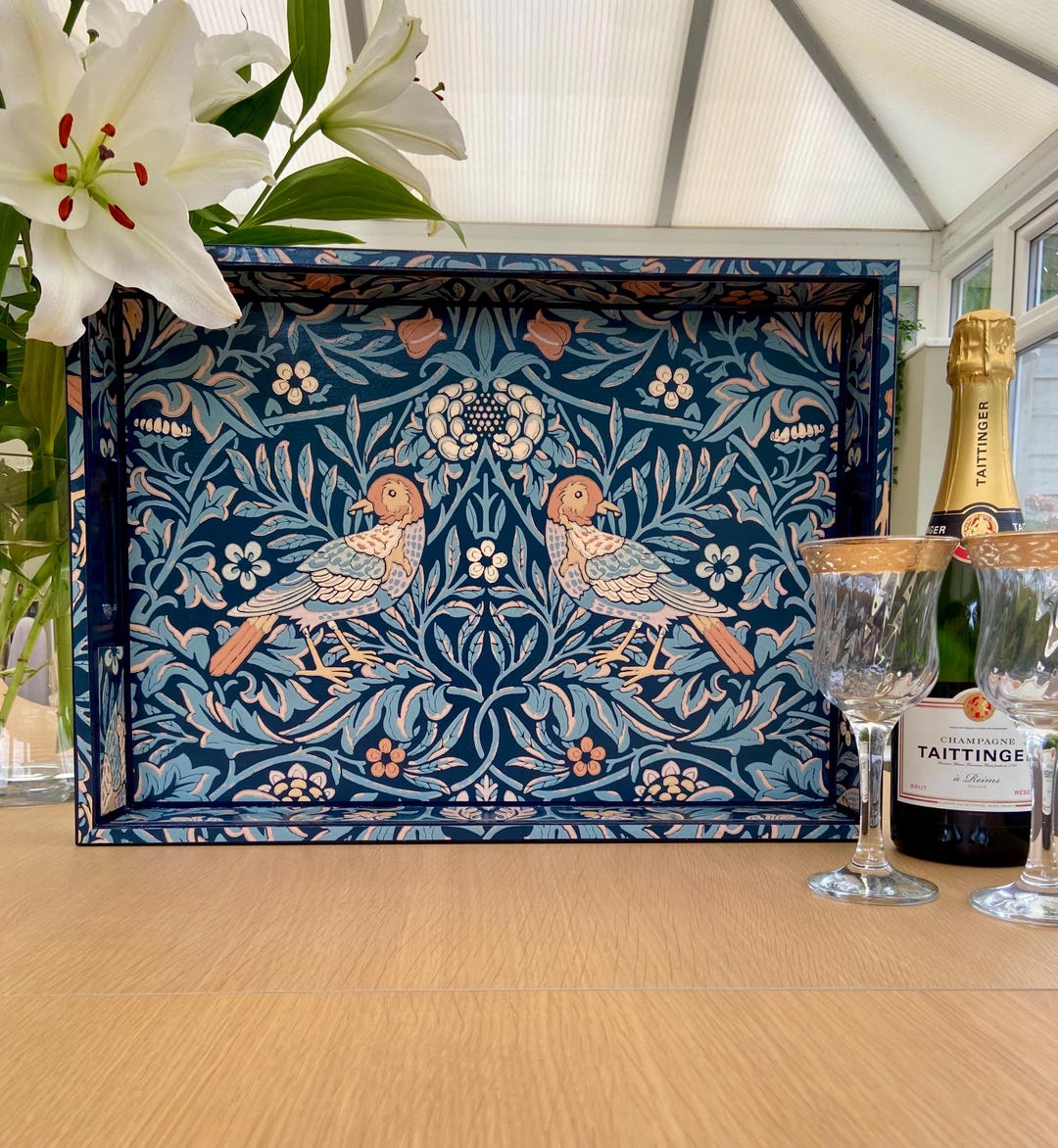 William Morris Webbs Blue Ottoman Tray - Solid Wood Extra Large ...