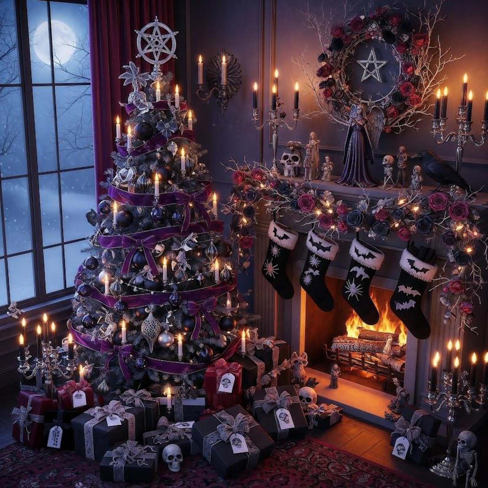 Gothmas Christmas Scene With Tree and Candles Digital Image - Etsy