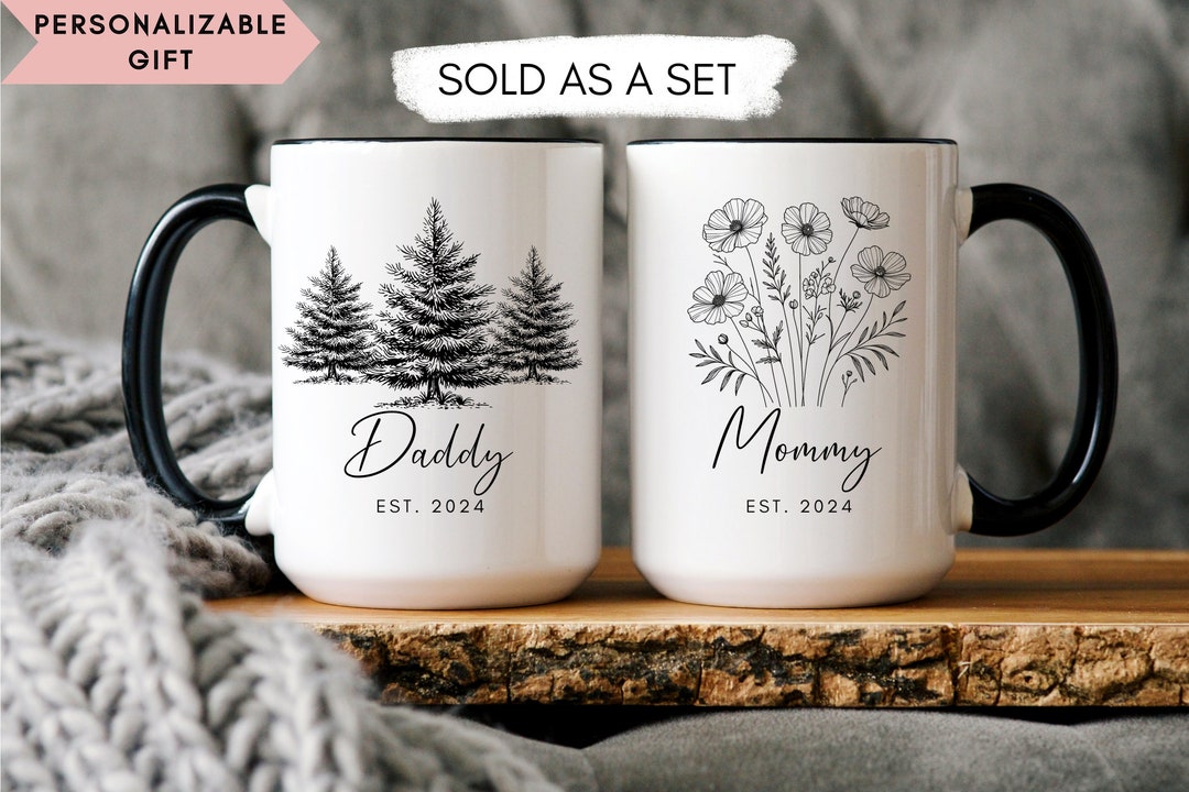 New Daddy and New Mommy Coffee Mug Trees and Flowers Gift Set Nature ...