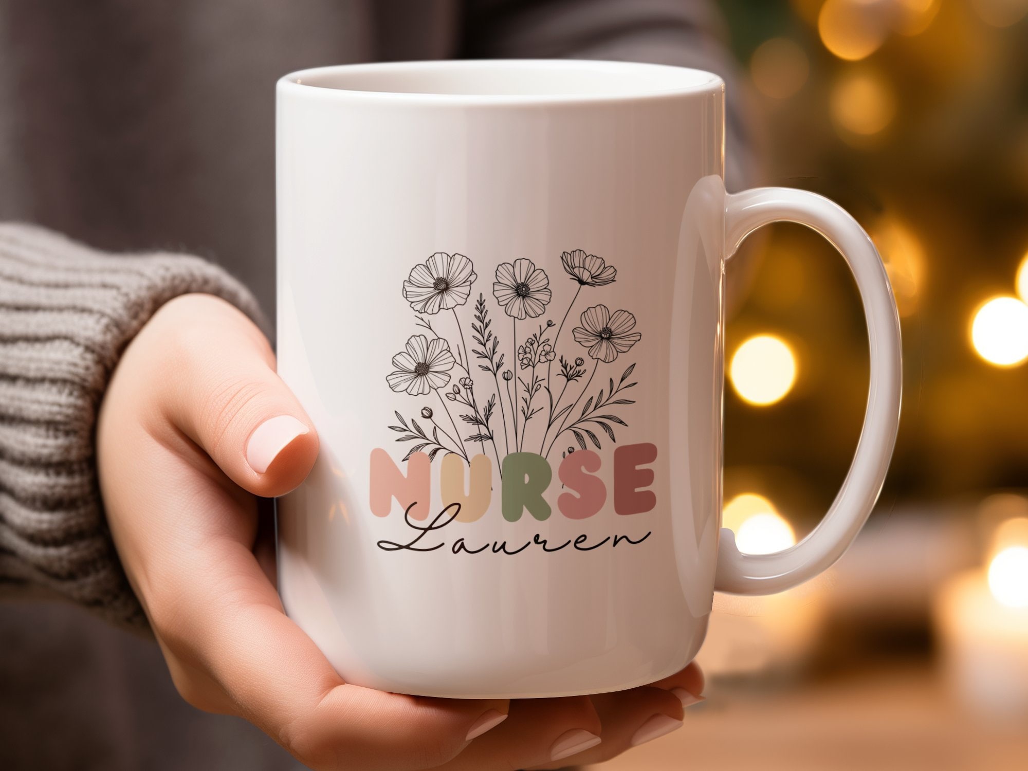 Personalized Nurse Mug With Name, Custom Floral Nurse Gift, Coffee Cup ...