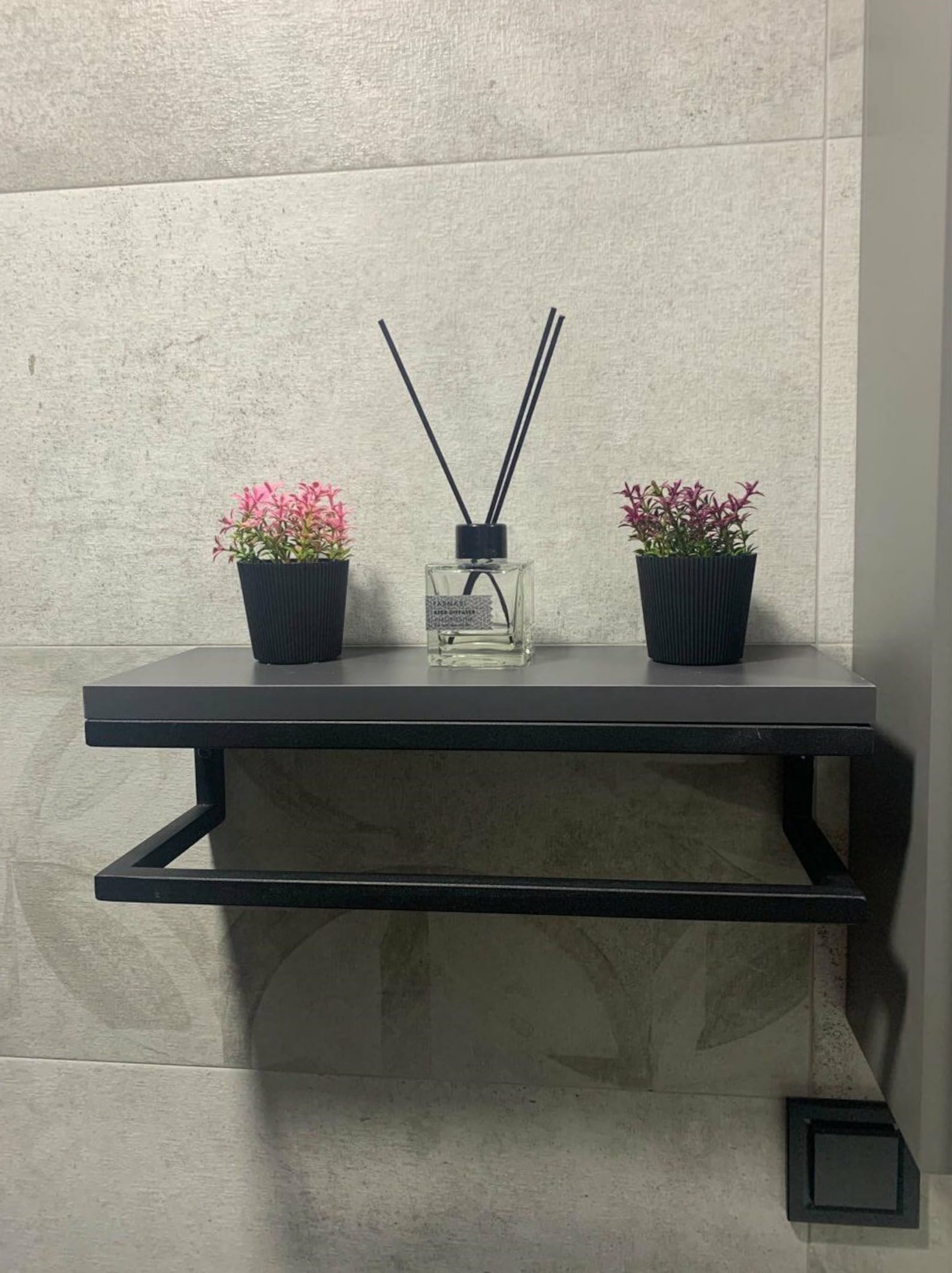 Wall Mounted Modern Towel Rack With Floating Shelf, Decorative and ...