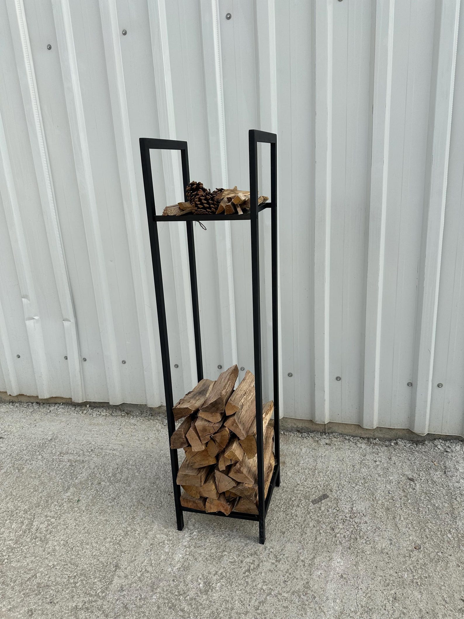 Minimalist Metal Firewood Rack – Indoor Log Holder With Kindling Shelf ...