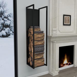 Wall Mounted Firewood Rack - Indoor Log Holder -firewood Storage -metal ...