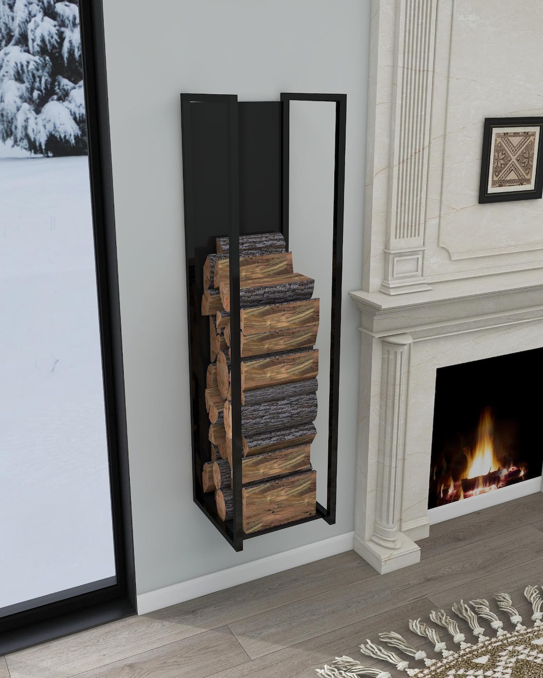 Fİrewood Rack , Wall Mounted Firewood Storage , İndoor Wall Mounted ...