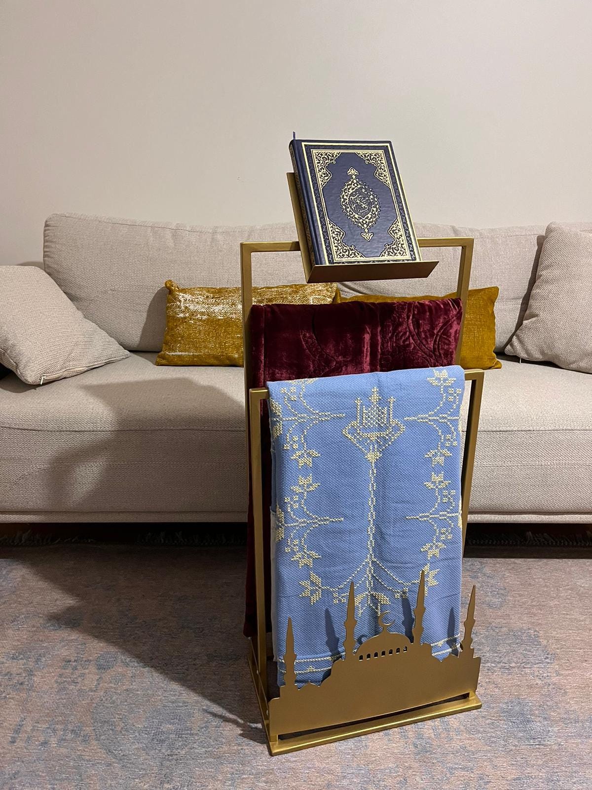 Elegant Handcrafted Metal Seczade & Quran Stand – Modern Islamic Prayer ...