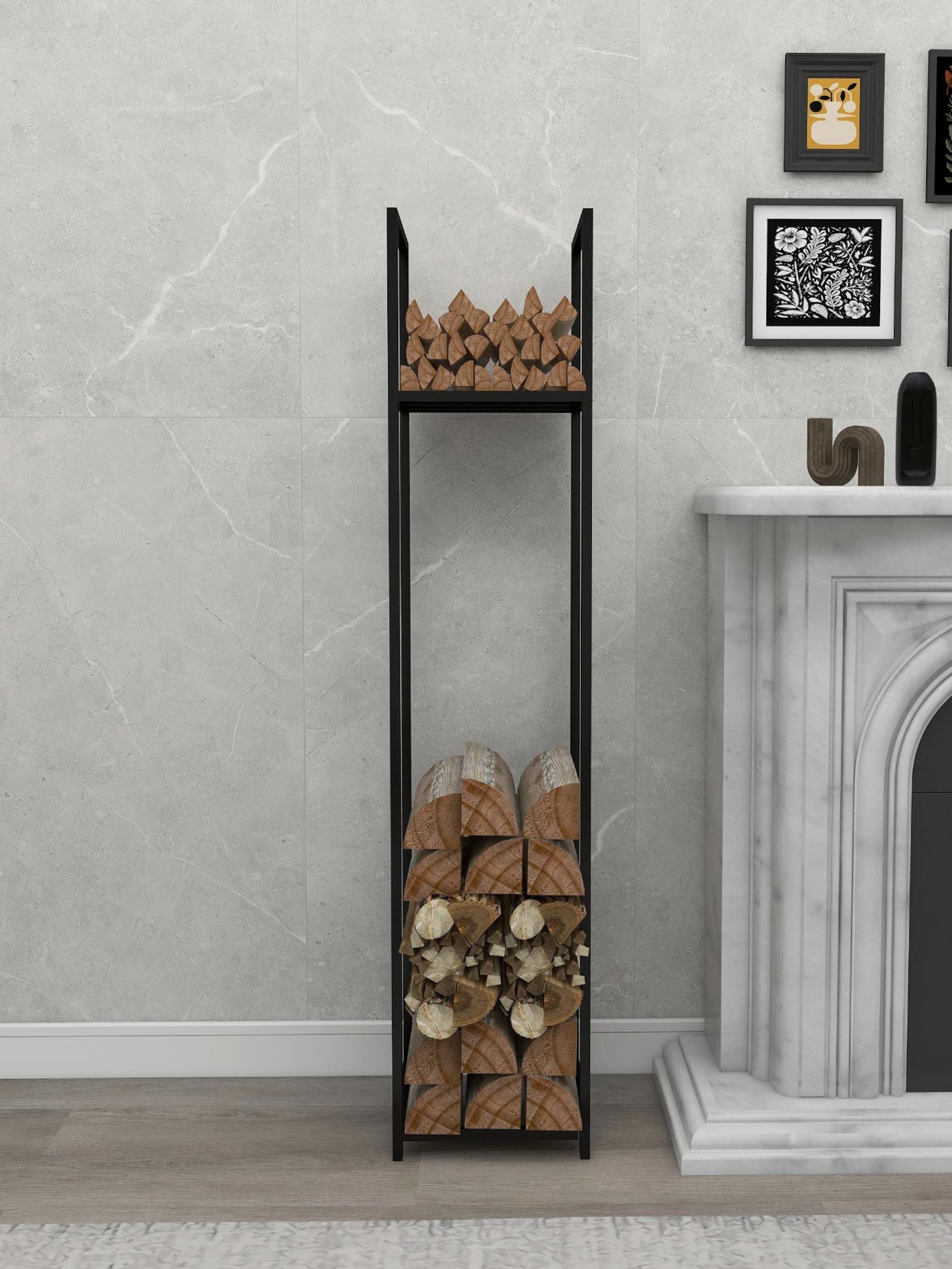 Minimalist Metal Firewood Rack – Indoor Log Holder With Kindling Shelf ...