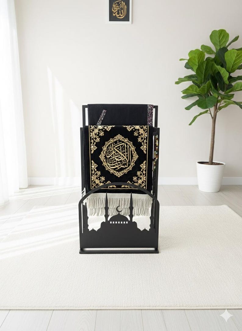 Elegant Mosque Pattern Handcrafted Metal Prayer Rug Stand | Modern ...