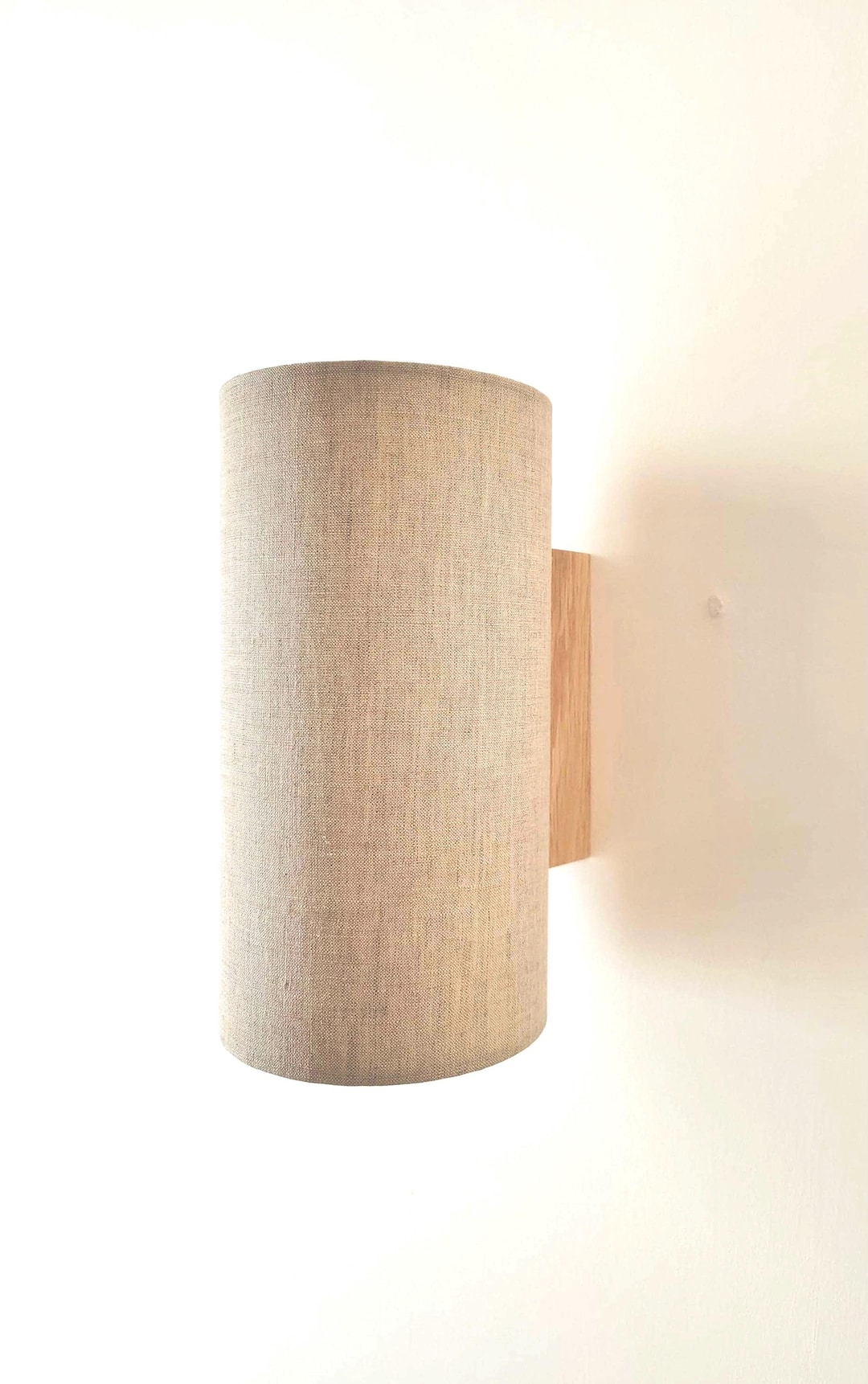 Handmade Wall Light With Oak Wood and Natural White Linen - Nordic ...