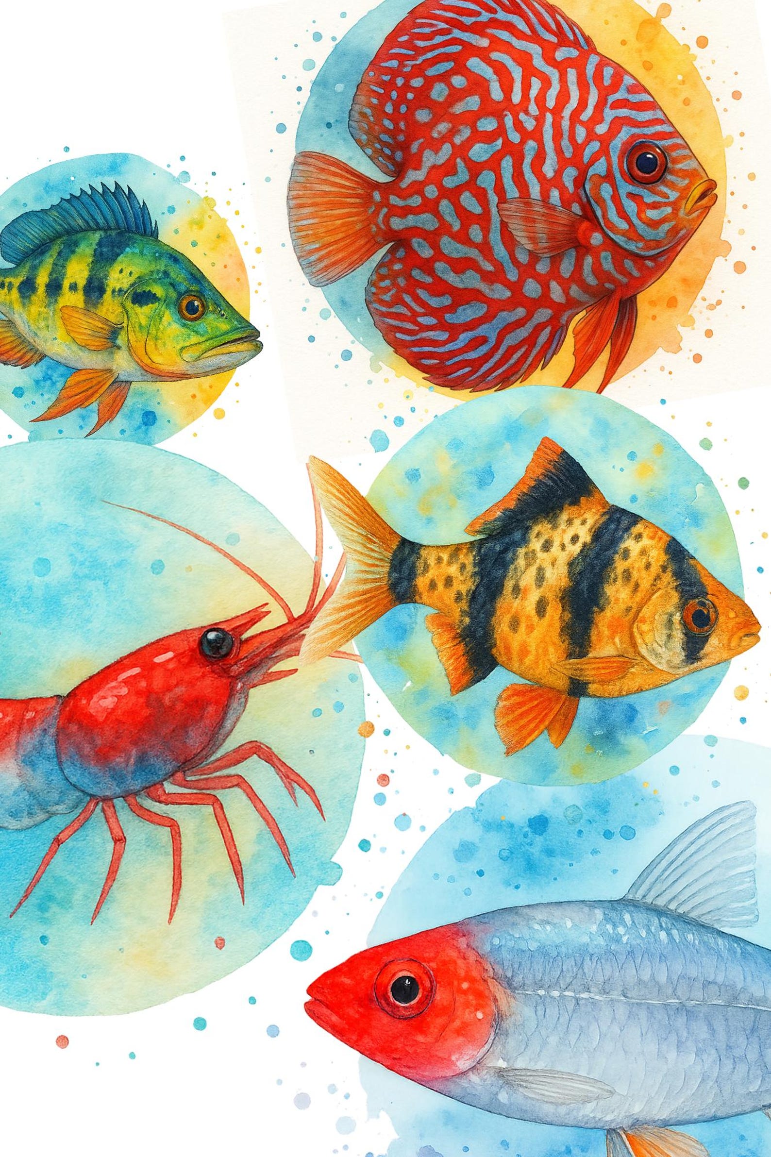 Aquarium Fish Prints - 5 Individual Colourful Digital Aquatic Prints ...