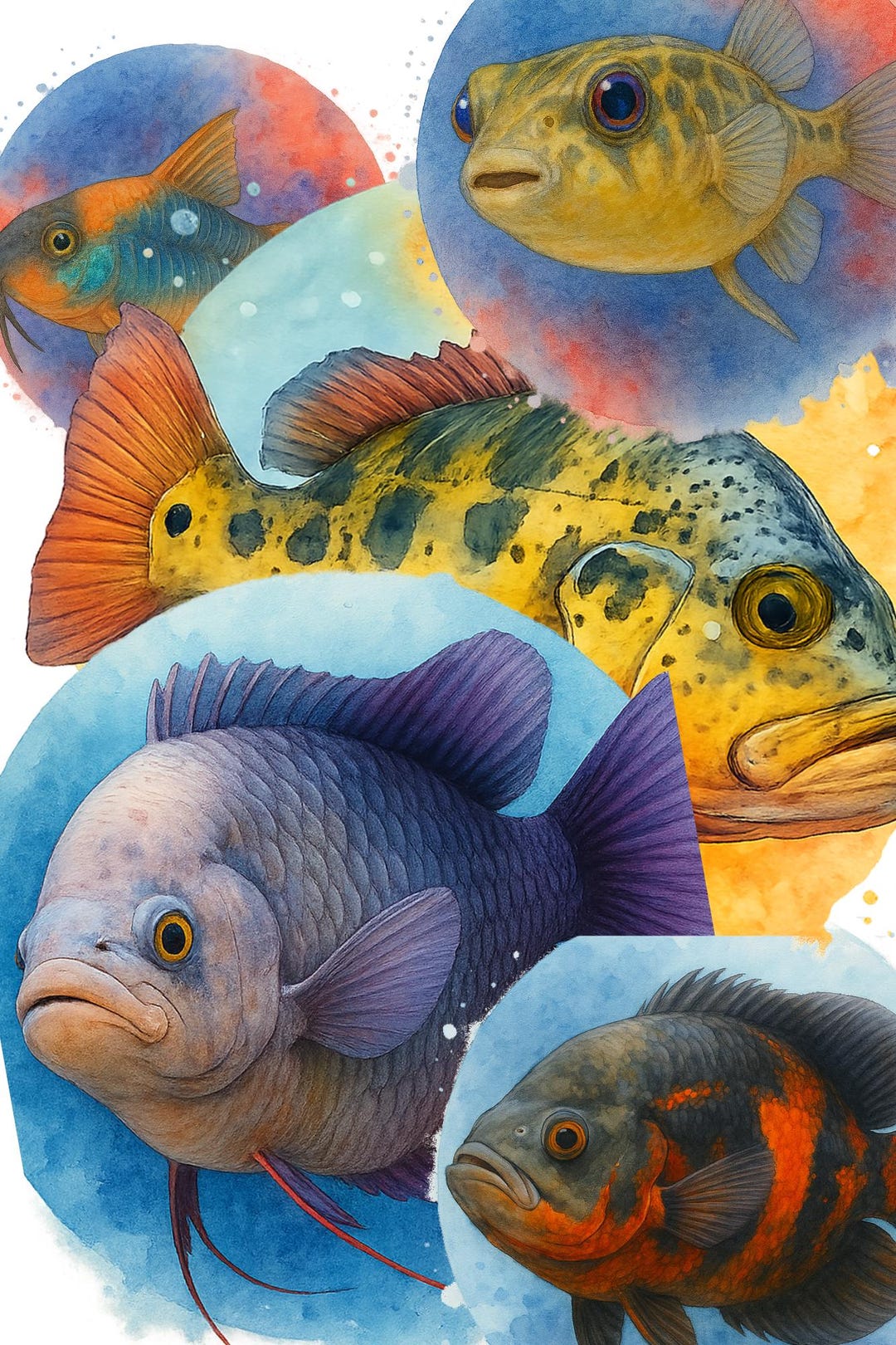 Aquarium Fish Prints - 5 Individual Colourful Digital Aquatic Prints ...