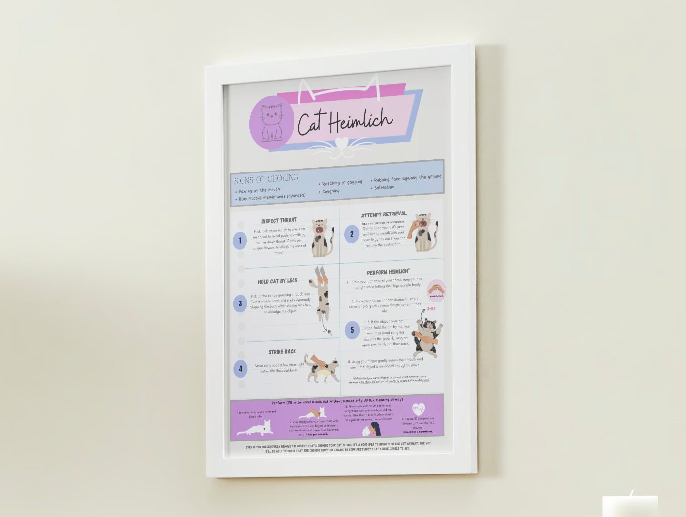 CAT Heimlich CPR Digital Poster Kitty Pet PINK - Etsy