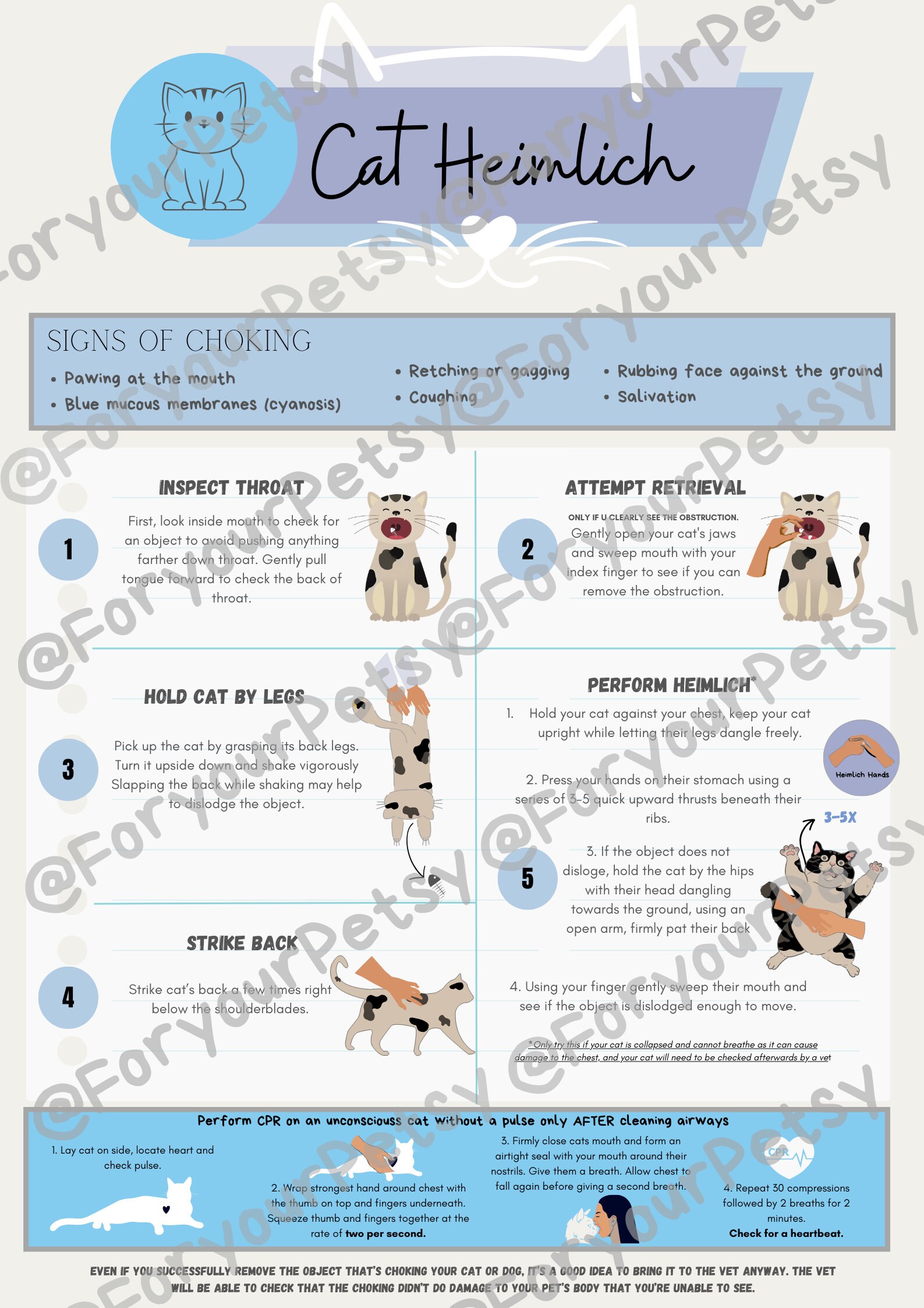 CAT Heimlich CPR Digital Poster Kitty Pet Blue - Etsy